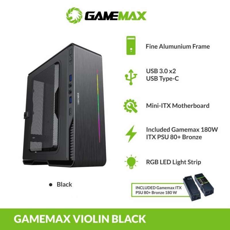 Jual Gamemax Violin Black Ultra Slim Mini-ITX PC Case with LED Rainbow ...