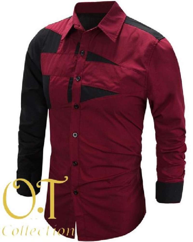 Promo hem pria lengan panjang maroon combi hitam (pullman maroon VL ...