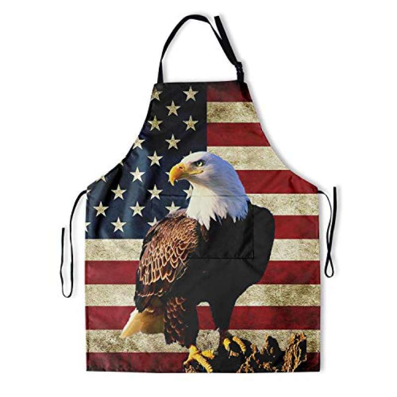 Jual American Flag Apron Bald Eagle USA Theme Aprons with 2 Pockets and ...