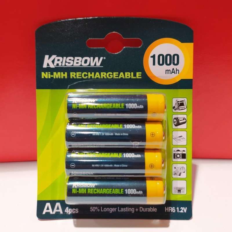 Jual Krisbow Set Baterai Rechargeable Size Aa 1000 Mah 4 Pcs di Seller ...