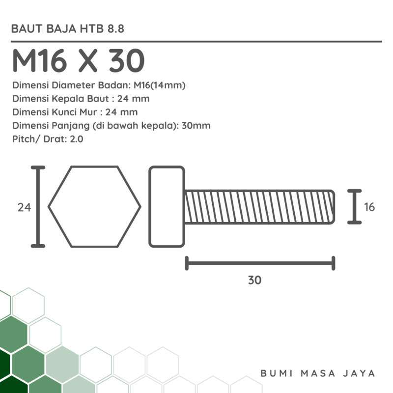 Jual Baut Mur Baja Htb Grade 8.8 - M16 X 30 (full Drat) Di Seller Bumi Masa Jaya - Jembatan Lima ...