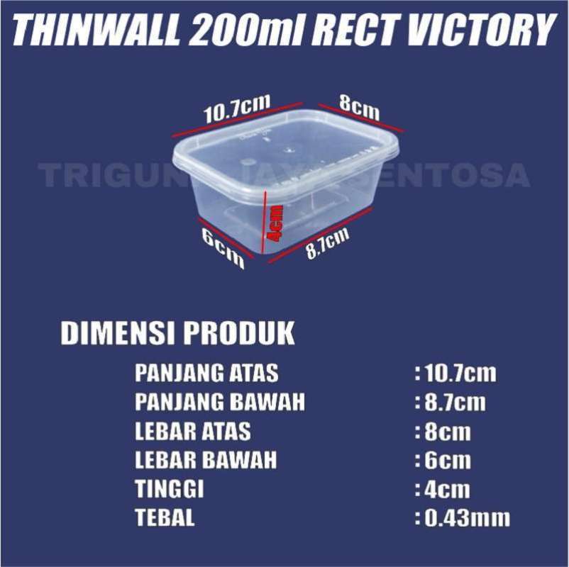 Jual Thinwall 200ml Per Pack Rectangle Food Container Kotak Makan Plastik Persegi Panjang Di ...