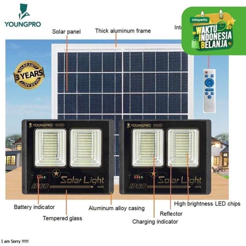 Promo Solar Panel Led 50Watt+Kabel 10M+Pasang Jakarta/Lampu Solar Cell ...