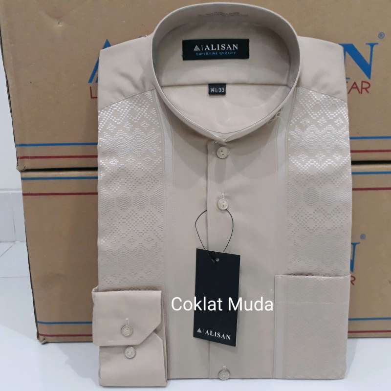 Jual Kemeja Alisan Original Reguler Koko Bordir Coklat Muda Lengan ...