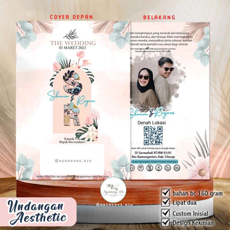Jual undangan pernikahan custom isi 50pcs custom inisial aesthetic di ...