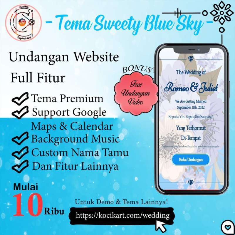 Jual Tema Sweety Blue Sky Undangan Website Wedding di Seller Kocik19 ...
