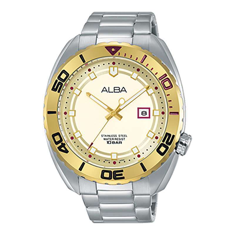 Promo Alba Active AG8H44X1 Men Light Yellow Dial Stainless Steel Strap ...