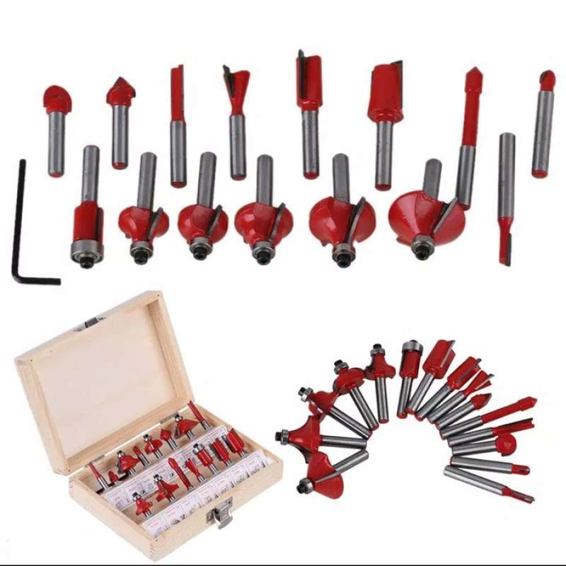 Promo Mata Profil Router Bits Trimmer Set 12pcs 1/4” Kotak Box Kayu ...
