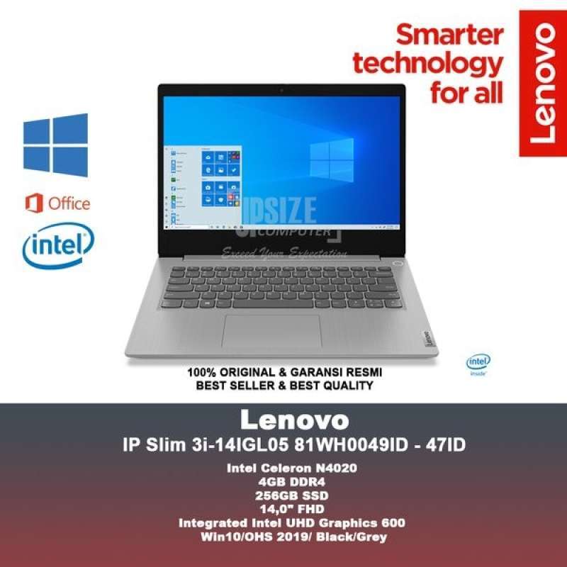 Jual Lenovo IdeaPad Slim 3 Celeron N4020 4GB 256GB 14FHD W10 OHS 49ID ...