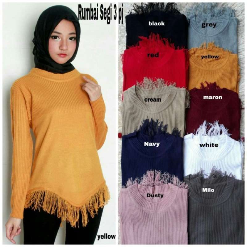 Promo [Rumbai segi 3 pj RO] blouse wanita rajut var color - Abu-abu ...