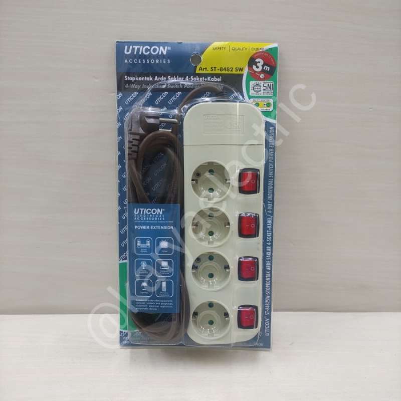 Promo Stop Kontak Uticon 4 Lubang Saklar Kabel 3 Meter Uticon St-8482 ...