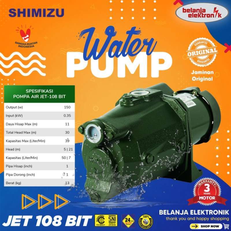 Promo WATER PUMP SHIMIZU SEMI JET 108 BIT POMPA AIR NON AUTO ...
