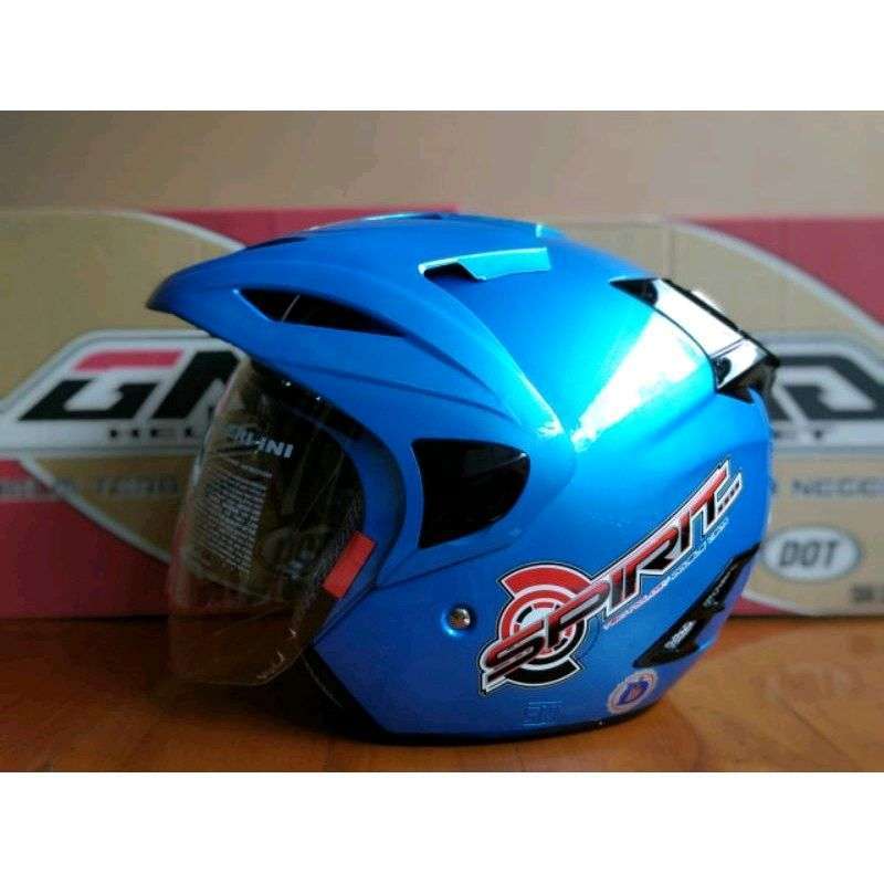 Jual HELM GAG SPIRIT SOLID CRYSTAL BLUE KACA DOUBLE VISOR HELM HALF ...