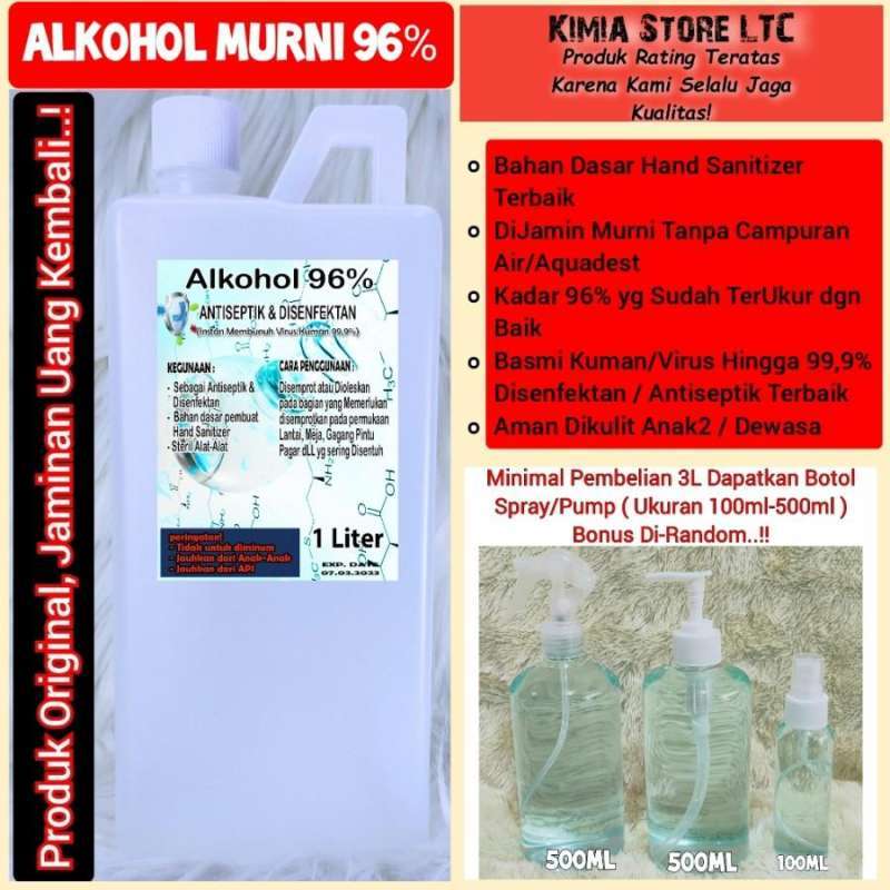 Jual Alkohol 70% 1 Liter, 96% 1 Liter ( murni ) Harga grosiran - 96 ...