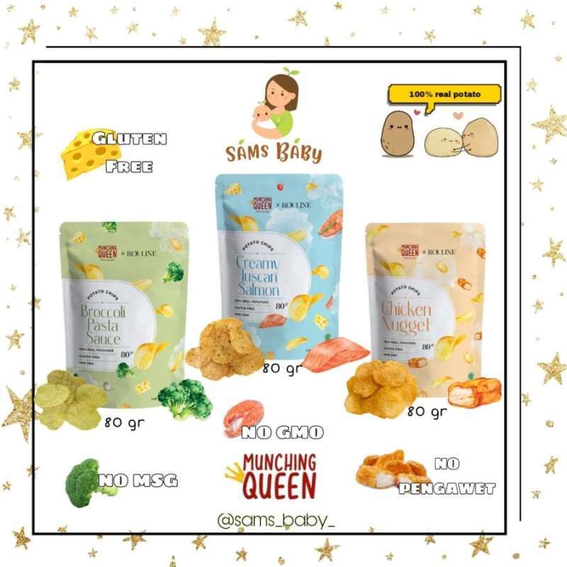 Jual MUNCHING QUEEN Potato Chips 90gr/ Creamy T Salmon/Broccoli P ...