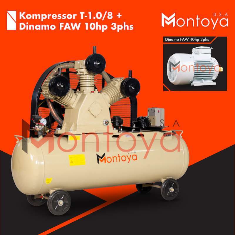 Jual Kompresor Angin Montoya 10 Hp T-1.0/8 + Dinamo 10 Hp 3 Phase Di Seller Tsuzumi Japan ...