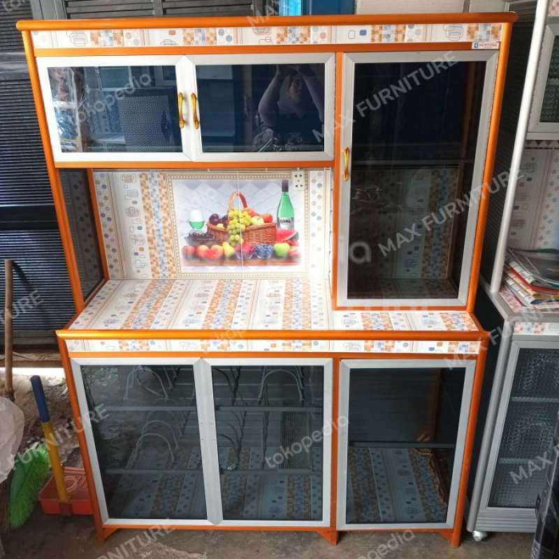 Jual Lemari / rak piring 3 pintu aluminium JUMBO kaca riben di Seller ...
