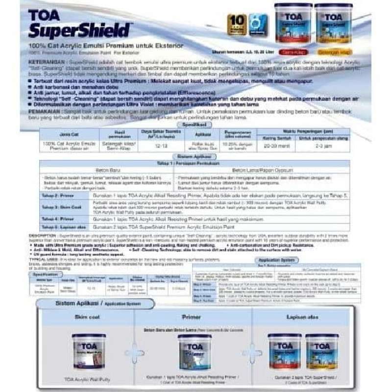 Jual Cat Tembok TOA Supershield Sheen Warna Tinting 2.5Liter - Putih di ...