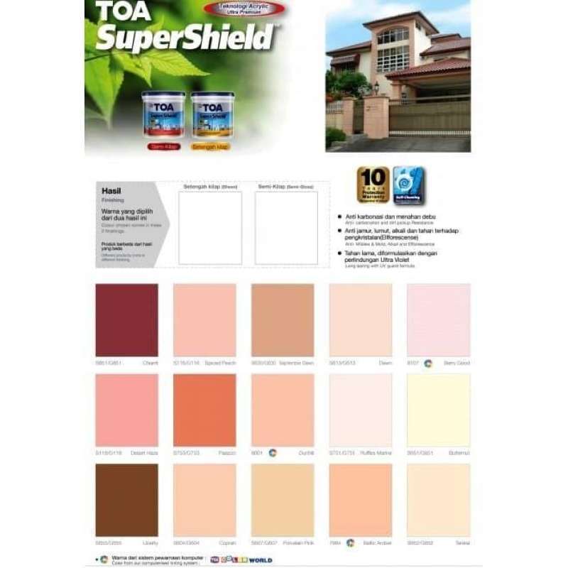 Jual Cat Tembok TOA Supershield Sheen Warna Tinting 2.5Liter - Putih di ...