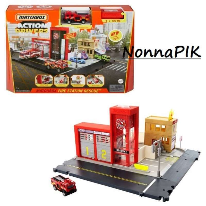 Promo Matchbox Action Drivers Matchbox Fire Station Rescue Set Light ...