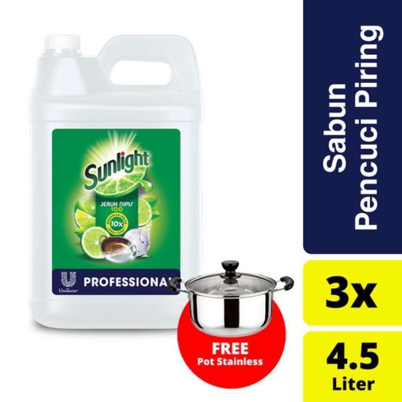 Jual Sunlight Professional Sabun Cuci Piring 4.5L (X3) Free Pot Stainless di Seller ECO MEDIA ...