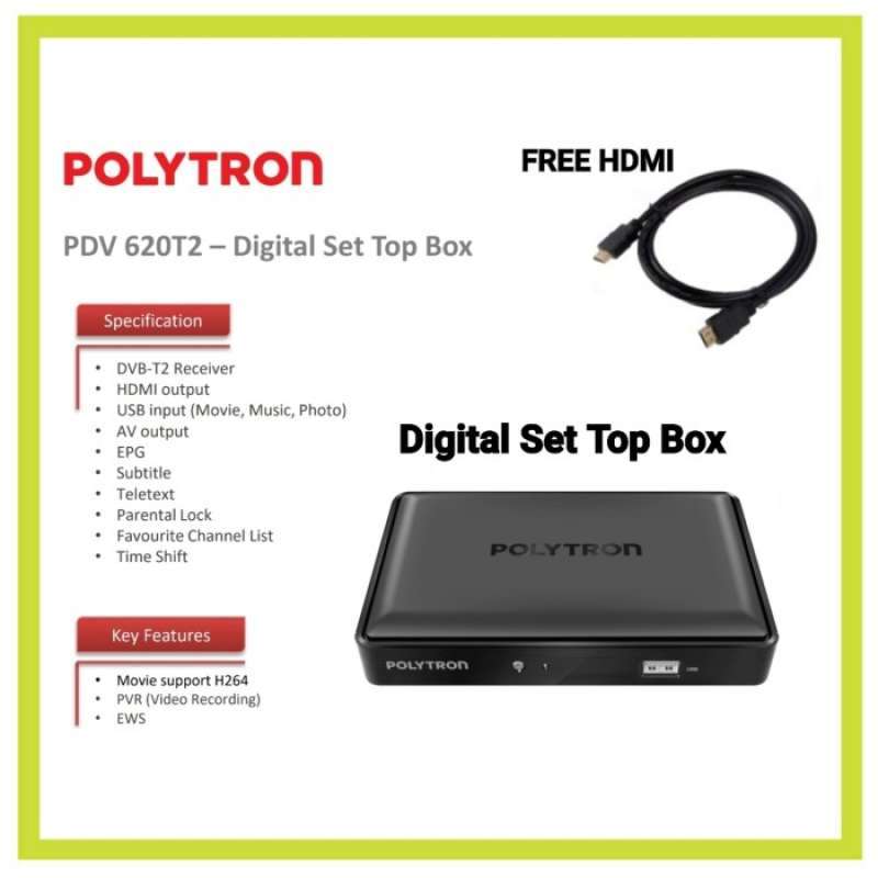 Jual Polytron Set Top Box PDV-620T2 DVB T2 Receiver TV Siaran Digital ...
