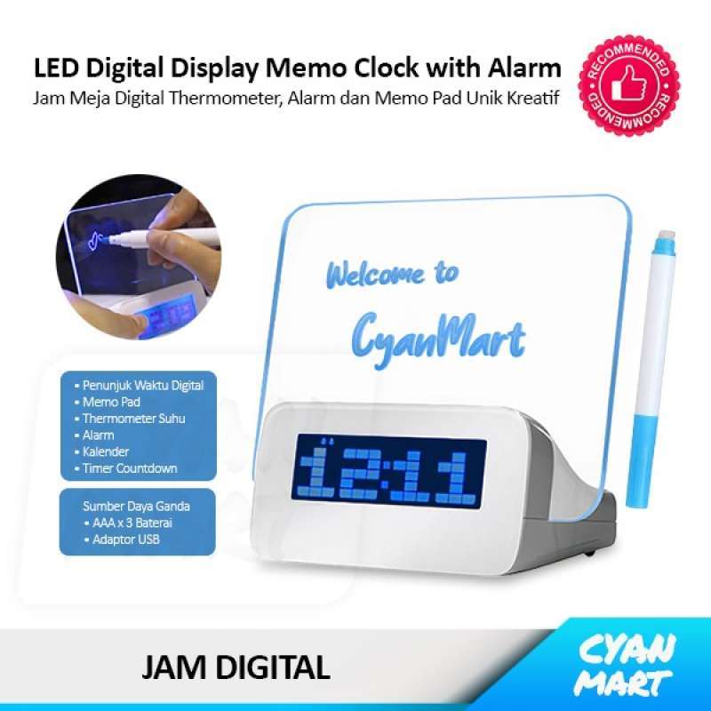 Jual Jam Meja Unik Kreatif Memo Pad Fluorescent LED Clock Calendar ...