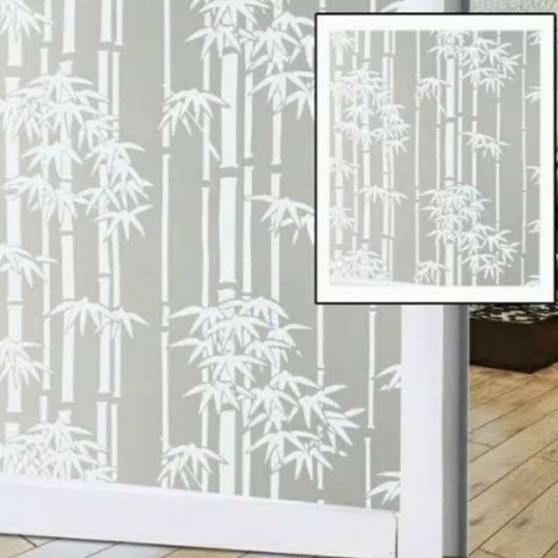 Jual Wallpaper Stiker Kaca Motif Bambu Daun Putih // 5m x 45cm di ...