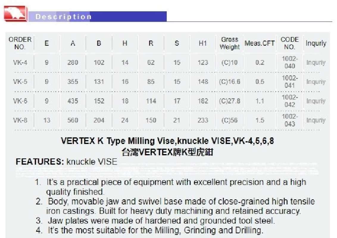 Jual Vertex K Type Milling Vise Vk-6 Di Seller Pinarak Perkakas ...