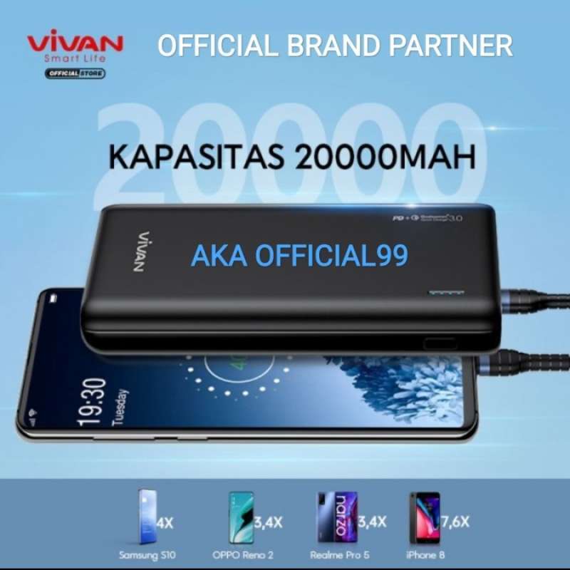 Promo VIVAN VPB-A20 POWERBANK 20000Mah POWER BANK 3 Output QUICK CHARG ...