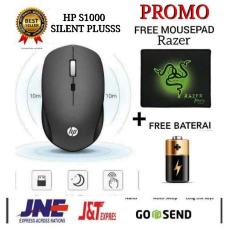 Promo MOUSE WIRELESS HP S1000 SILENT KLIK + MOUSEPAD RAZER Diskon 57% ...