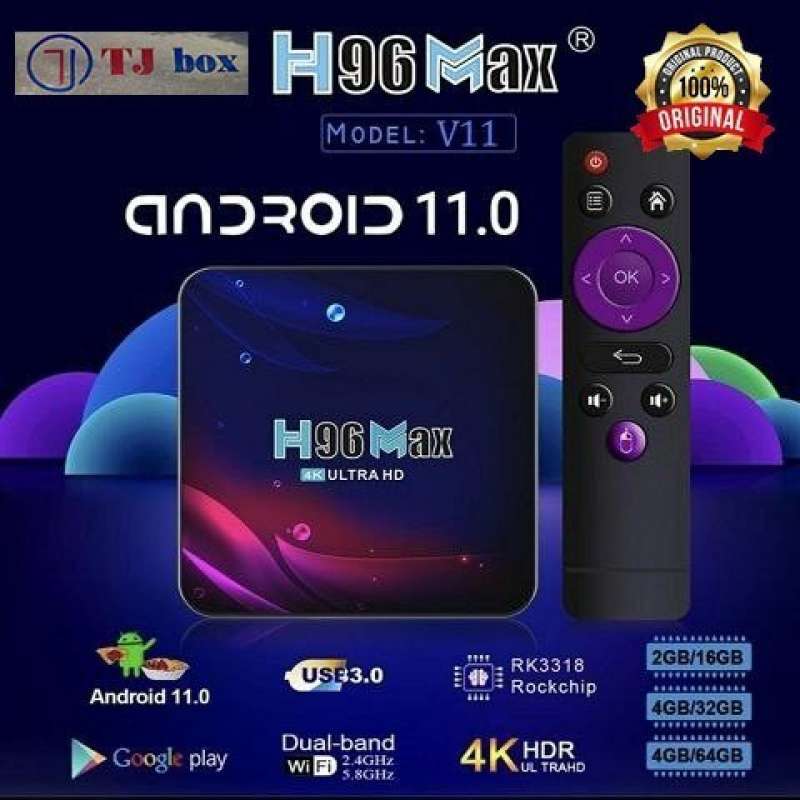 Jual TJbox Android Tv Box H96 MAX V11 RK3318 2GB/16GB Android 11 BT4 USB3.0 - TV Box Saja di ...