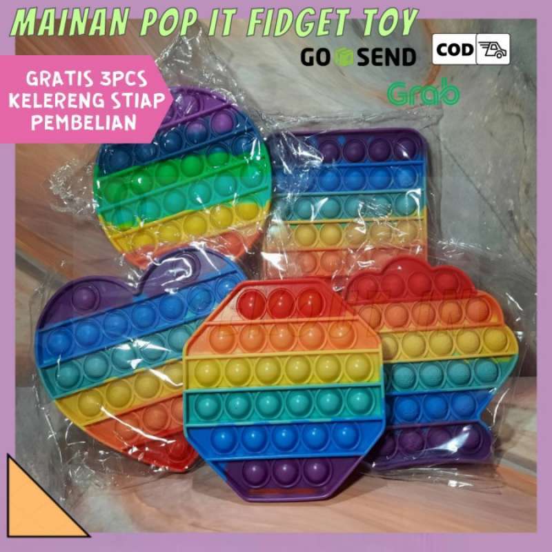 Promo Pop it fidget toy rainbow kotak/ Pop it fidget toy mainan tiktok ...