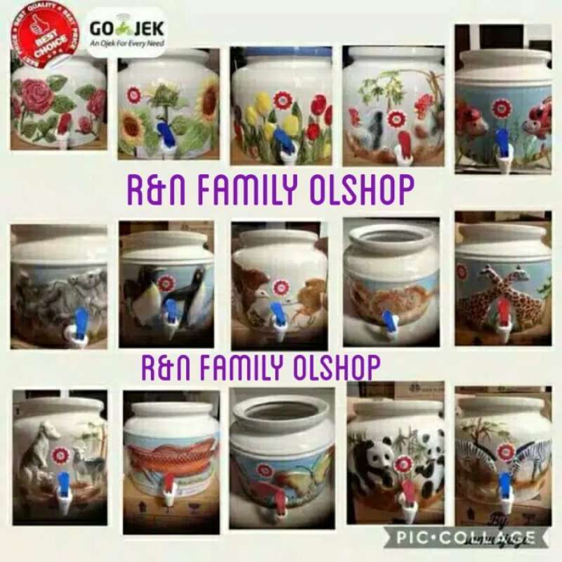 Promo Guci Galon Gambar 3D/Guci Keramik/Guci Lukis Gambar Embos Diskon ...