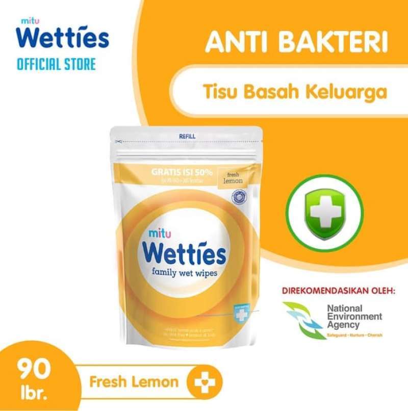 Jual Tissue Mitu Wetties Antiseptic Wet Wipes Refill Fresh Lemon 90S ...