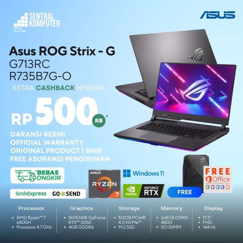 Jual Asus Rog Strix-g G713rc-r735b7g-o - Ryzen 7 6800h-rtx3050-16gb ...