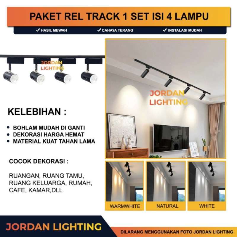 Promo Lampu Sorot Track Light Lampu Rel Paket Rell 2 Meter 4 Set Lampu ...