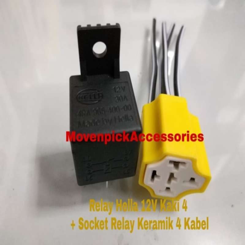 Promo Premium RELAY HELLA 12V 30A KAKI 4 SOCKET RELAY KERAMIK 4 KABEL ...