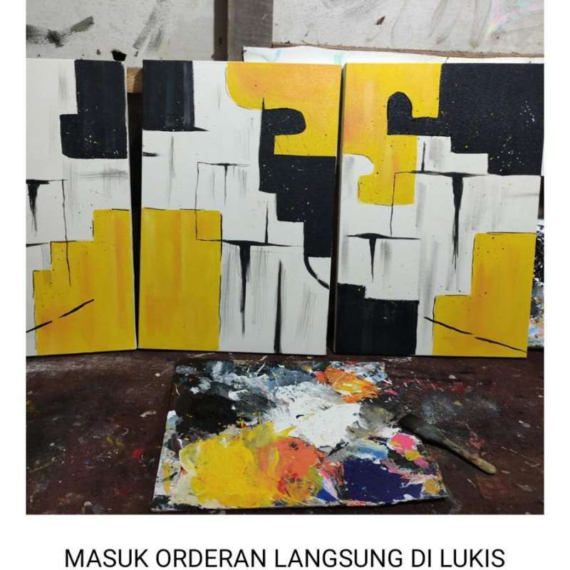 Jual lukisan abstrak 3 panel aesthetic art lukisan kanvas di Seller ...