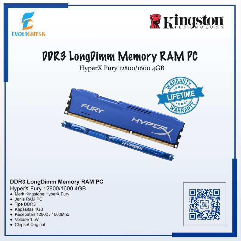 Jual RAM DDR3 LongDimm Kingston Hyper X Fury 4GB PC12800/1600Mhz / RAM ...