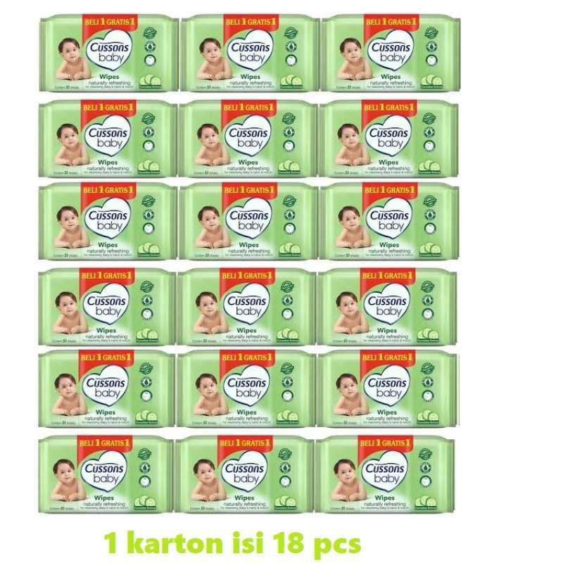 Jual 1 karton isi 18pcs Cussons Baby Wipes Buy 1 get 1 Tissue Basah 50s ...