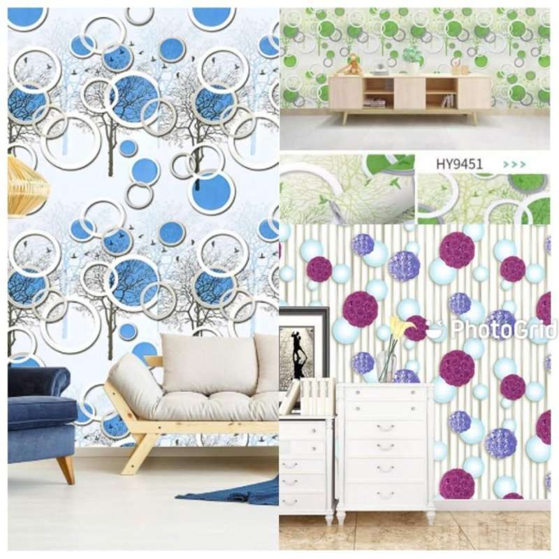 Promo Wallpaper Dinding Kamar Ruang Tamu Motif Bunga Polkadot Stiker ...