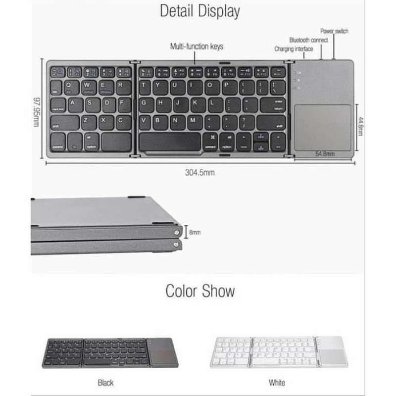 Jual Foldable Keyboard Wireless Lipat Touch Pad Keyboard Lipat With ...