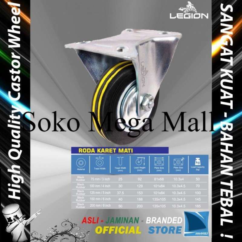 Promo Roda Lori 8 inch / 200 mm 1 Arah Besi - KARET Caster Troli LEGION Limited Diskon 26% di ...
