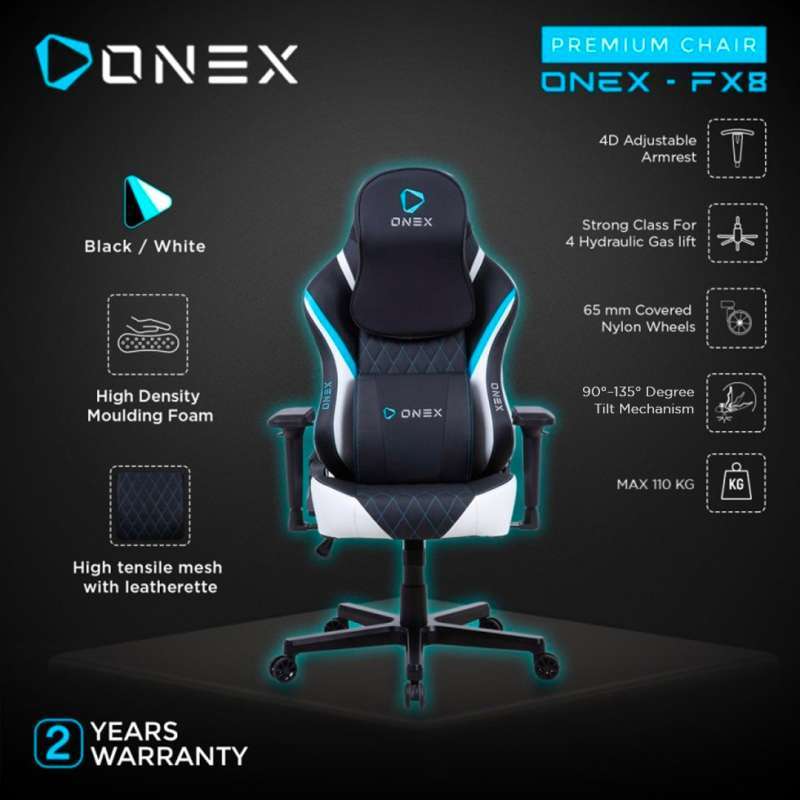 Jual Onex Fx8 Premium Quality Gaming Chair Kursi - Black-white-blue Di ...