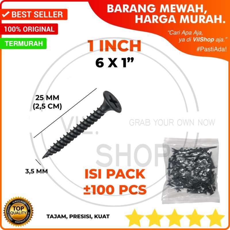 Jual SKRUP GYPSUM RUNCING 1 INCH 1 BUNGKUS DRYWALL SCREW SEKRUP GIPSUM HITAM PANJANG 1 2,5 CM ...