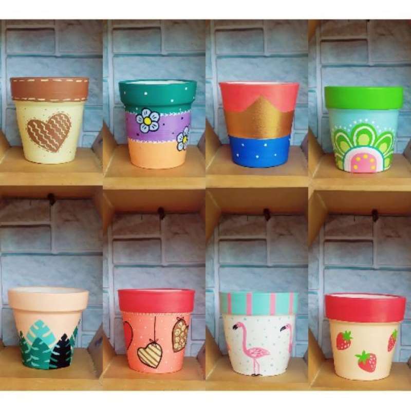 Jual POT BUNGA POT TANAMAN MINI POT BUNGA HIAS CLAYPOT LUKIS 10CM VAS ...
