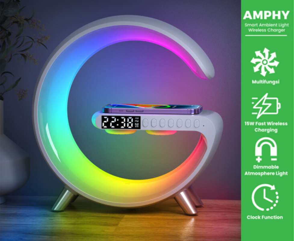 Jual AMPHY Smart Ambient Light Wireless Charger Jam Bluetooth Speaker ...