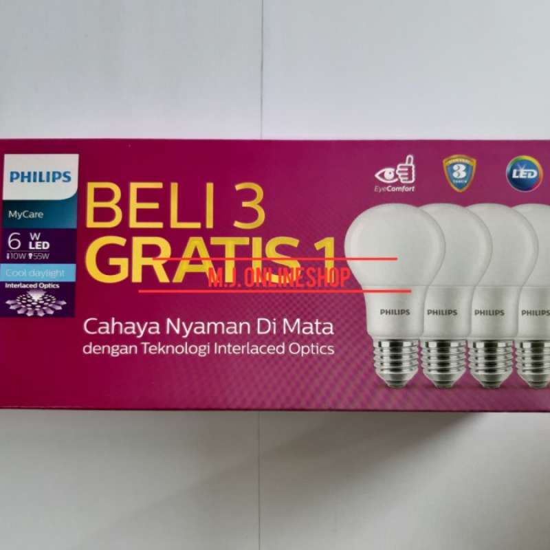 Promo Philips Led Bulb Paket 6w Putih 3 Bonus 1 E27 Diskon 23% di ...