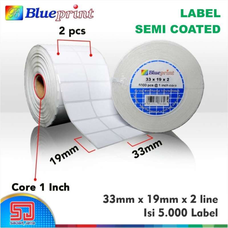 Jual Semi Coated Stiker Barcode Label Blueprint 33 x 19mm 2 Line ...